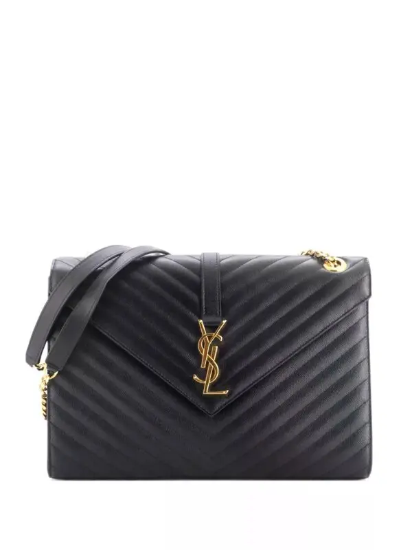 Saint Laurent Classic Monogram Envelope Satchel Matelasse Chevron Leather Large Shoulder Bag