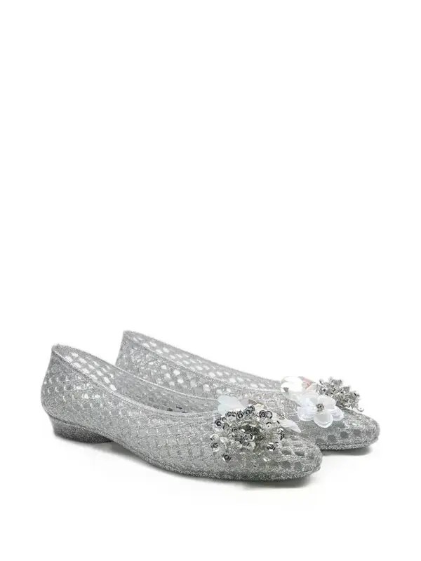 HEAVENLY JELLY Floral-embellished Glitter Ballet Flats
