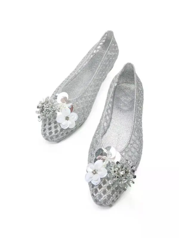 HEAVENLY JELLY Floral-embellished Glitter Ballet Flats