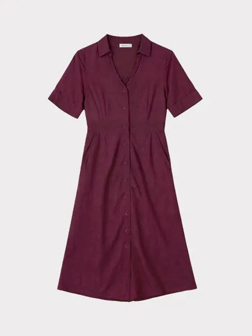 KETTLEWELL Short Sleeve Linen Shirt Dress - Fig