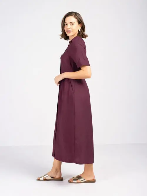 KETTLEWELL Short Sleeve Linen Shirt Dress - Fig
