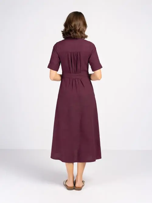 KETTLEWELL Short Sleeve Linen Shirt Dress - Fig