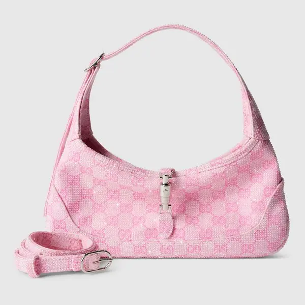 Gucci Jackie Slim Crystal Medium Shoulder Bag Metal - Pink