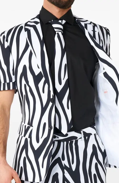 Opposuits Zazzy Zebra Summer Trim Fit Two-piece Short Suit With Tie
