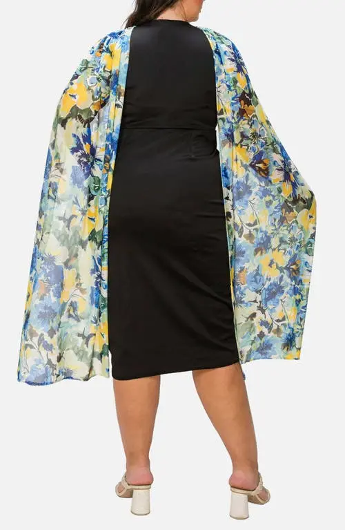 L I V D Evolette Floral Cape Sheath Dress - Black