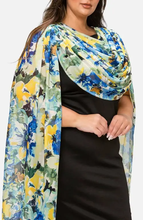 L I V D Evolette Floral Cape Sheath Dress - Black