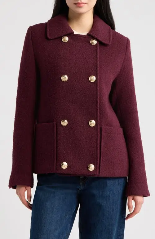 Bernardo Plaid Double Breasted Short Coat - Cherry Lacquer