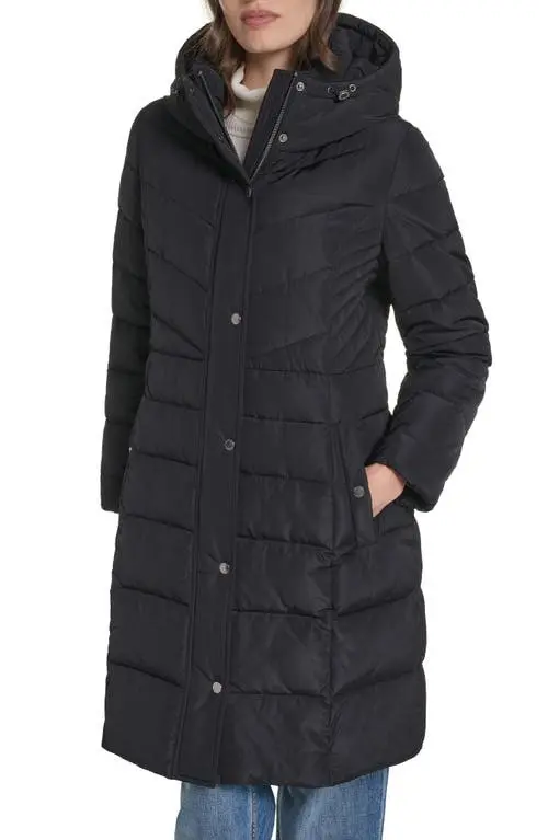 Cole Haan Hooded Taffeta Puffer Coat - Black