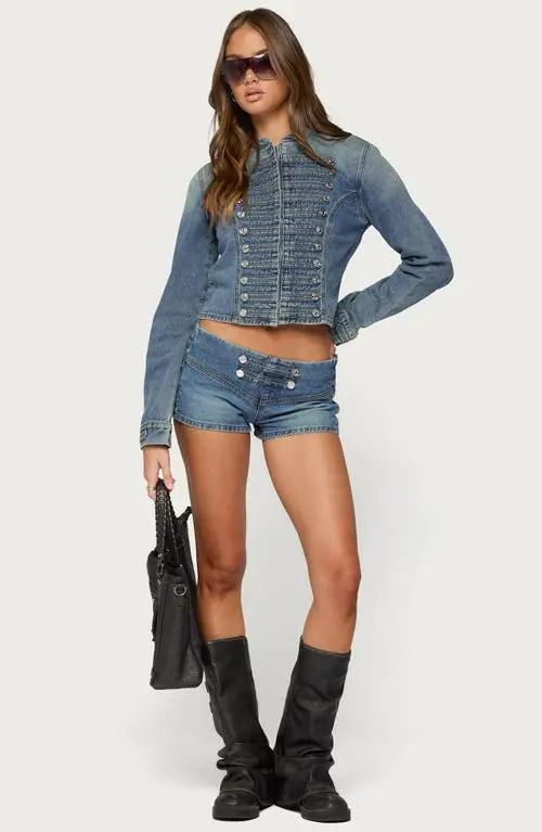 EDIKTED Jazzy Low Rise Denim Shorts