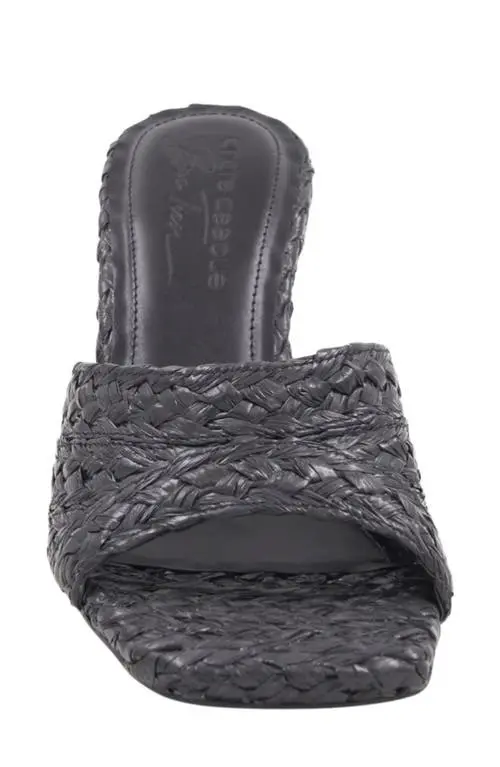 Andre Assous Breana Square Toe Wedge Mule - Black Raffia