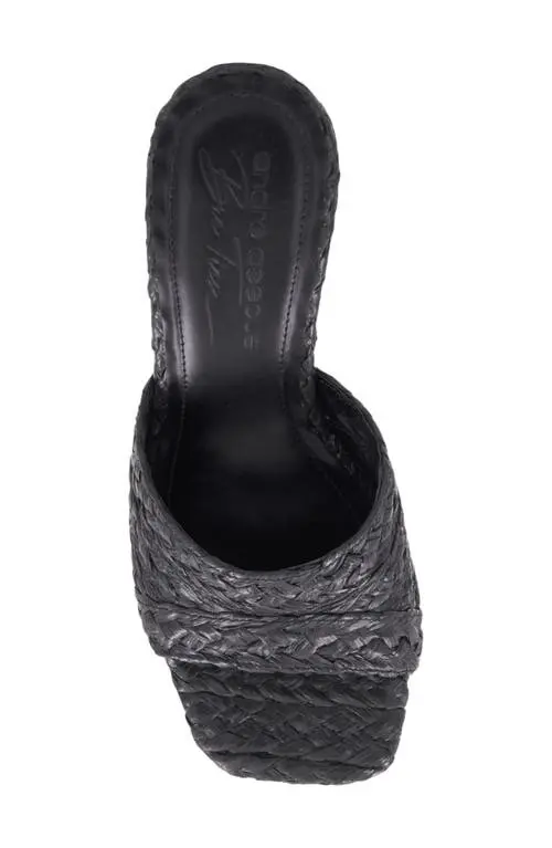 Andre Assous Breana Square Toe Wedge Mule - Black Raffia