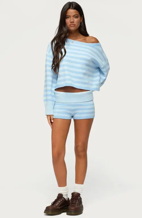 EDIKTED Saphi Stripe Foldover Waist Knit Shorts