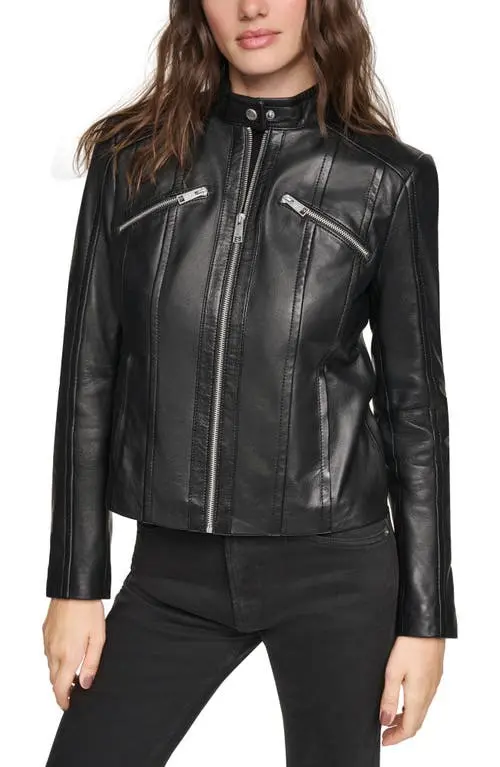 Andrew Marc Tilda Leather Racer Jacket - Black