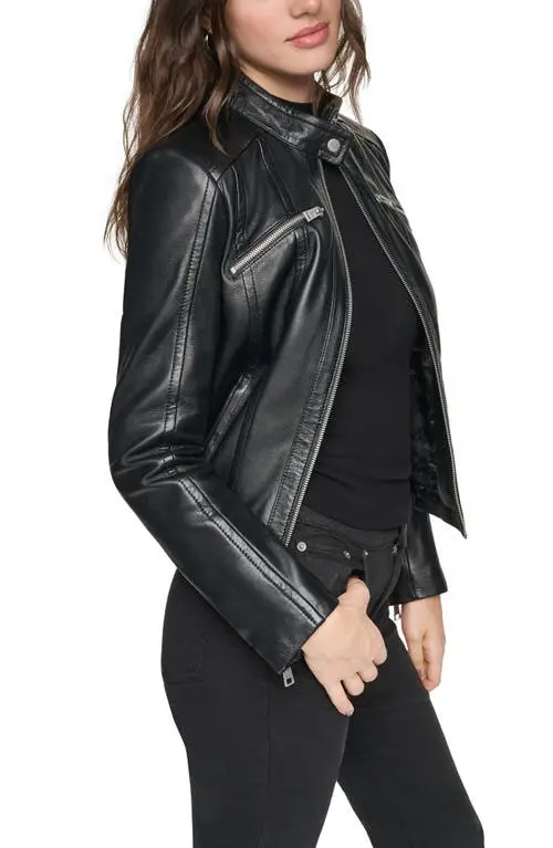 Andrew Marc Tilda Leather Racer Jacket - Black