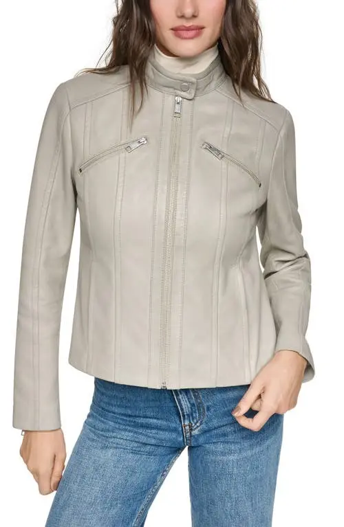 Andrew Marc Tilda Leather Racer Jacket - Stone