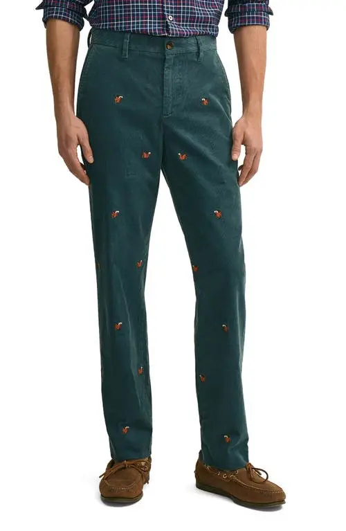 Brooks Brothers Embroidered Squirrel Motif Corduroy Straight Leg Pants