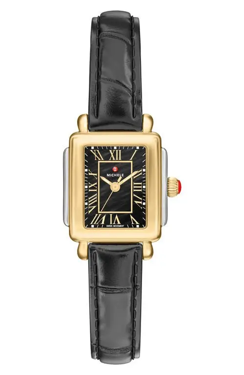 Michele Deco Madison Mini Two-tone Leather Strap Watch - Black