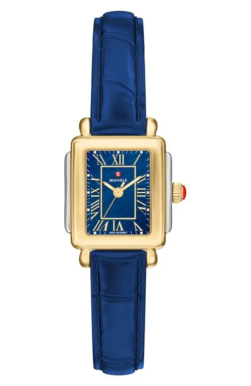 Michele Deco Madison Mini Two-tone Leather Strap Watch - Blue