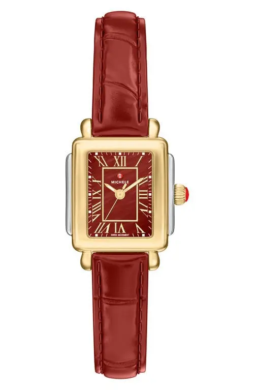 Michele Deco Madison Mini Two-tone Leather Strap Watch - Red