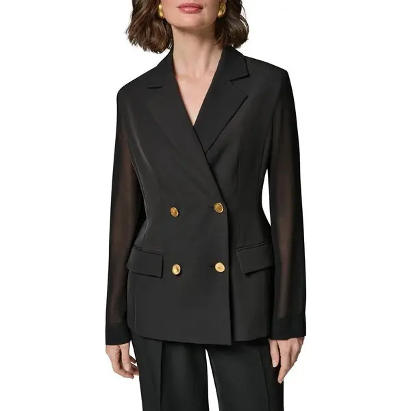 Donna Karan New York Double Breasted Blazer With Sheer Sleeves