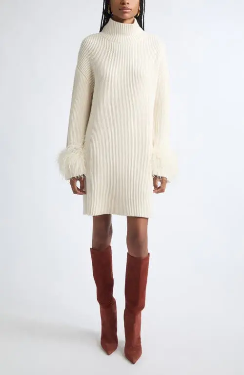 Ramy Brook Kay Feather Trim Mock Neck Sweater Dress