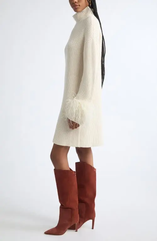 Ramy Brook Kay Feather Trim Mock Neck Sweater Dress