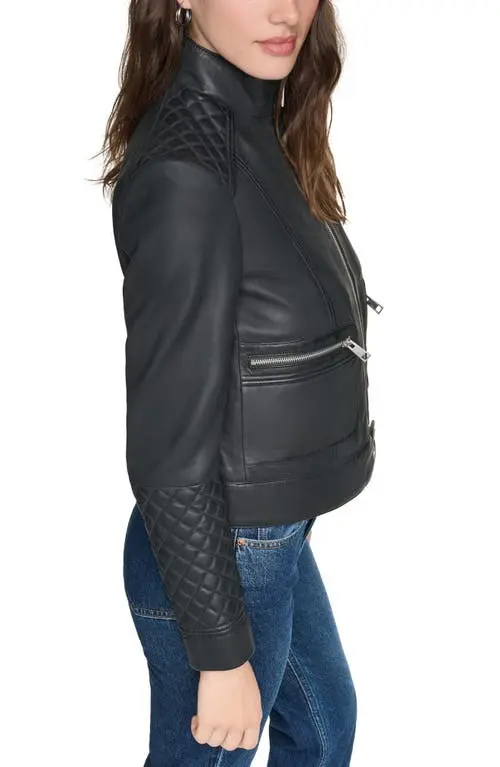 Andrew Marc Hadley Leather Racer Jacket - Black