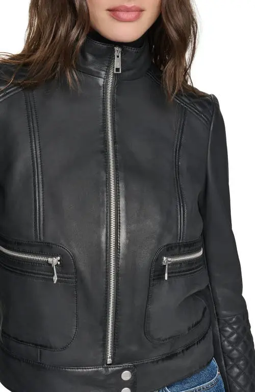 Andrew Marc Hadley Leather Racer Jacket - Black