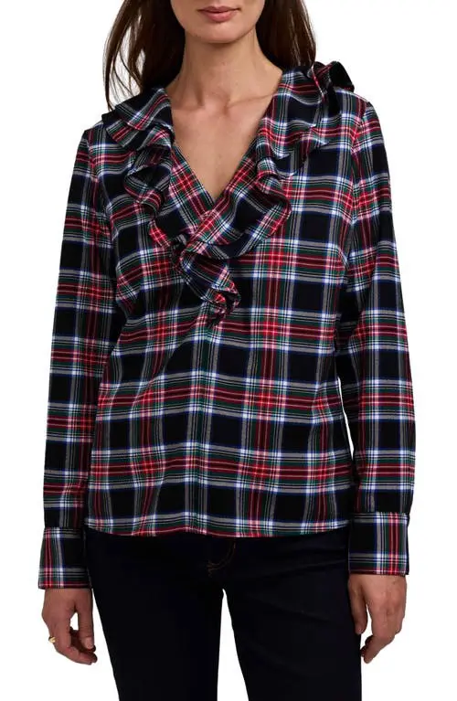 Foxcroft Sandy Ruffle Plaid Shirt