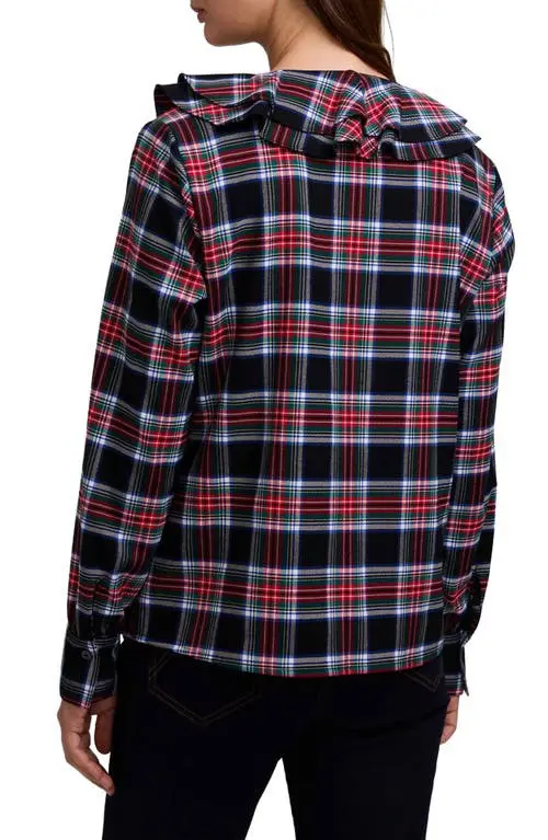 Foxcroft Sandy Ruffle Plaid Shirt