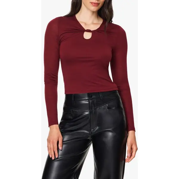 Habitual Keyhole Twist Neck Long Sleeve Tee - Wine