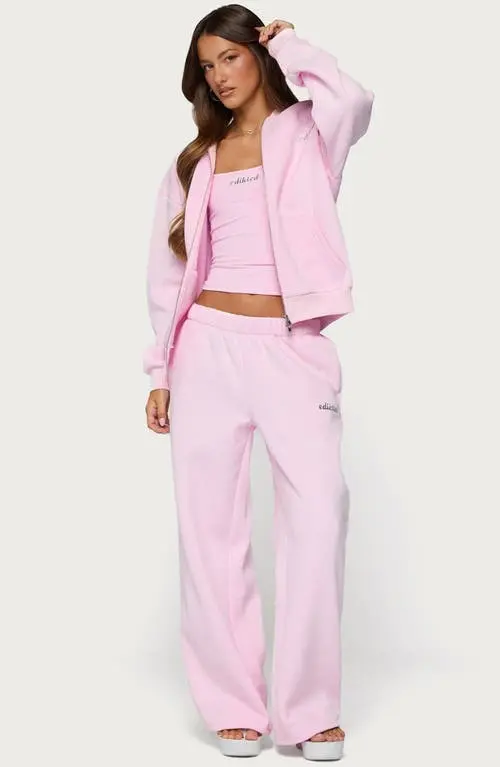 EDIKTED Diva Logo Low Rise Wide Leg Sweatpants