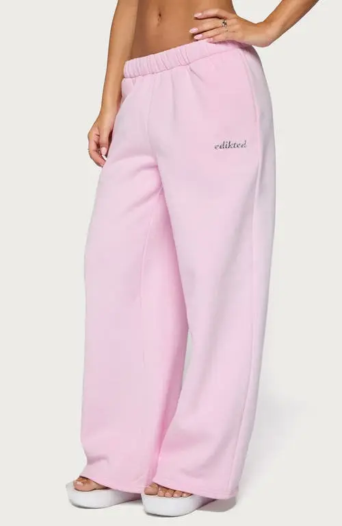 EDIKTED Diva Logo Low Rise Wide Leg Sweatpants