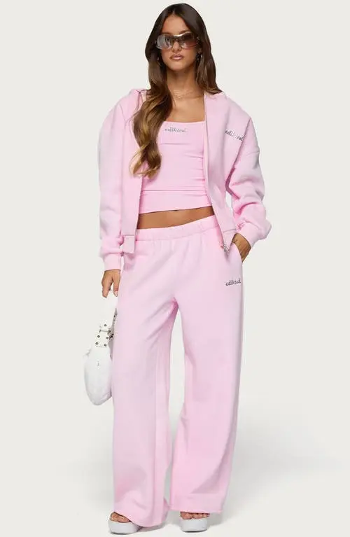 EDIKTED Diva Logo Low Rise Wide Leg Sweatpants