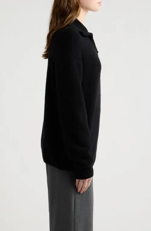 Fleurette Boucle Quarter Zip Mock Neck Pullover - Black