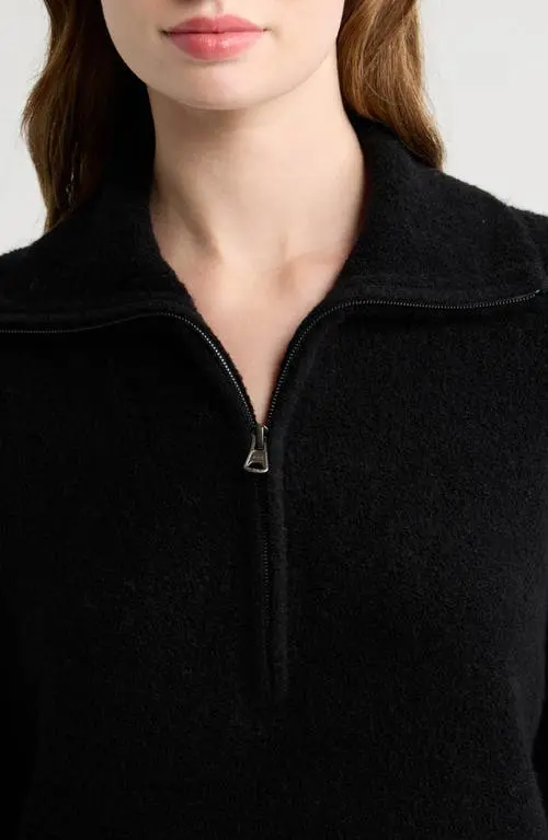 Fleurette Boucle Quarter Zip Mock Neck Pullover - Black
