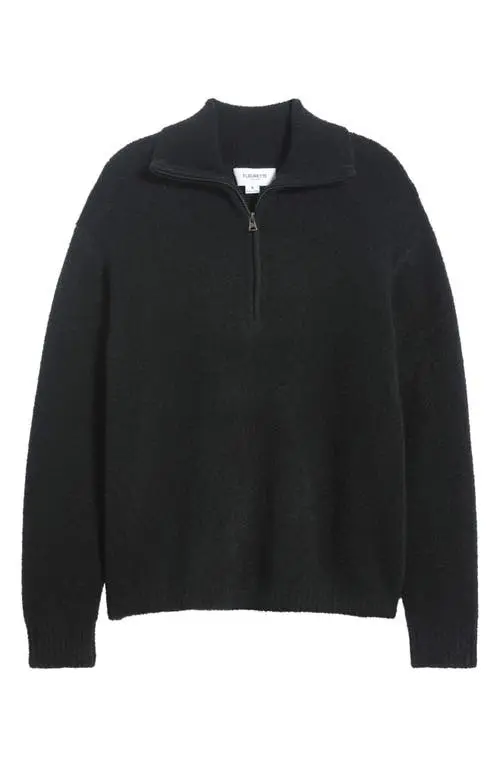 Fleurette Boucle Quarter Zip Mock Neck Pullover - Black