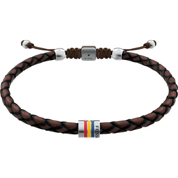 Fossil Everett Enamel Woven Leather Slider Bracelet - Brown
