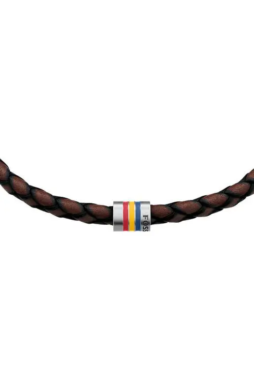 Fossil Everett Enamel Woven Leather Slider Bracelet