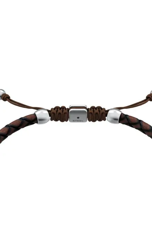 Fossil Everett Enamel Woven Leather Slider Bracelet