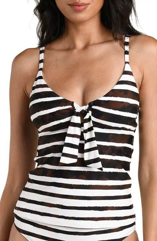 La Blanca Driftwood Stripe Tie Front Tankini Top