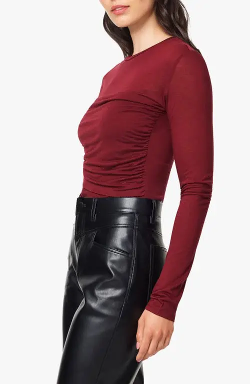 Habitual Shirred Front Double Layer Long Sleeve Tee - Wine