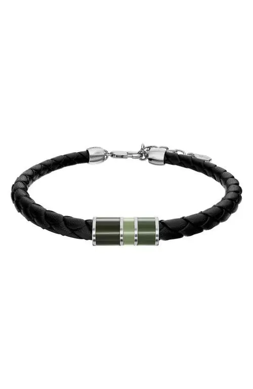 Fossil Everett Woven Leather Bracelet - Black