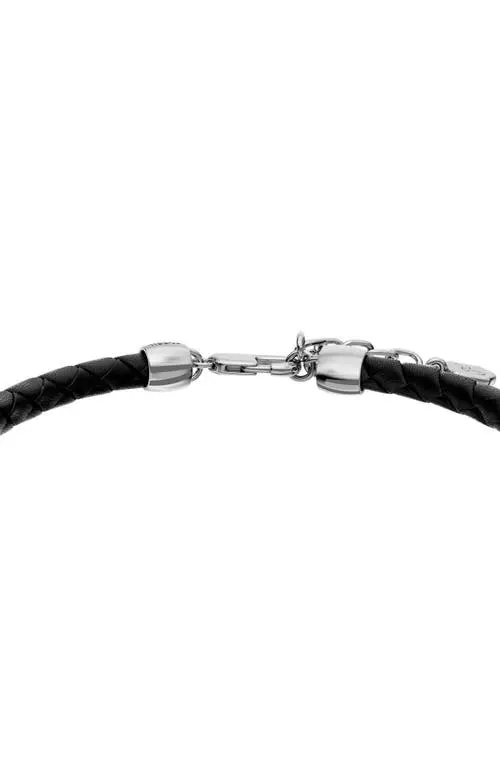Fossil Everett Woven Leather Bracelet - Black