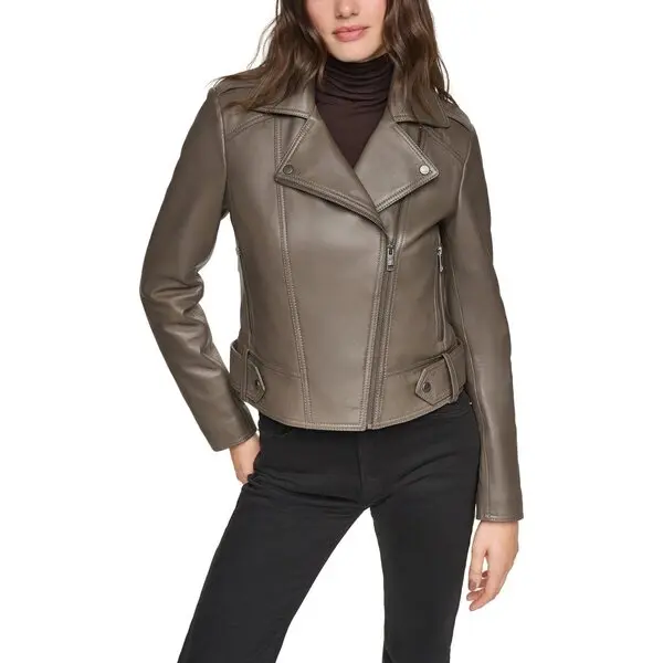 Andrew Marc Lecroy Leather Moto Jacket - Truffle