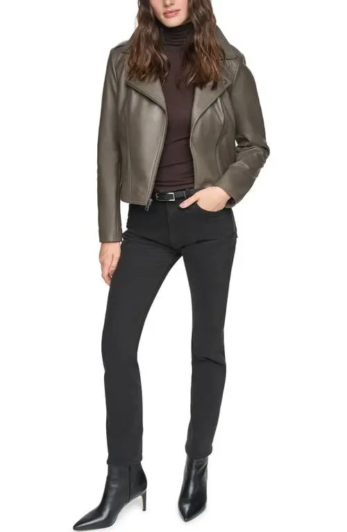 Andrew Marc Lecroy Leather Moto Jacket - Truffle