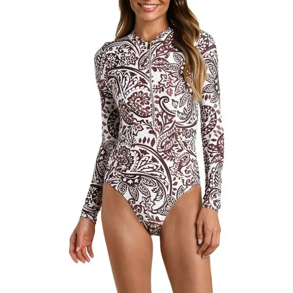 La Blanca Painted Paisley Long Sleeve One-piece Swimsuit
