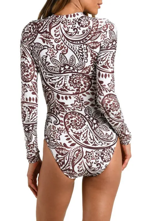 La Blanca Painted Paisley Long Sleeve One-piece Swimsuit