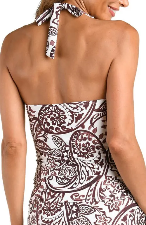 La Blanca Painted Paisley Ruched Halter Tankini Top