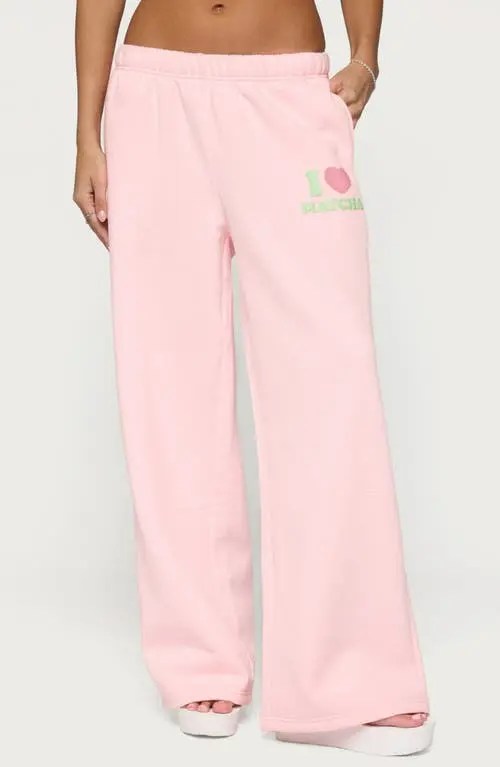 EDIKTED I Heart Matcha Wide Leg Sweatpants - Light-pink